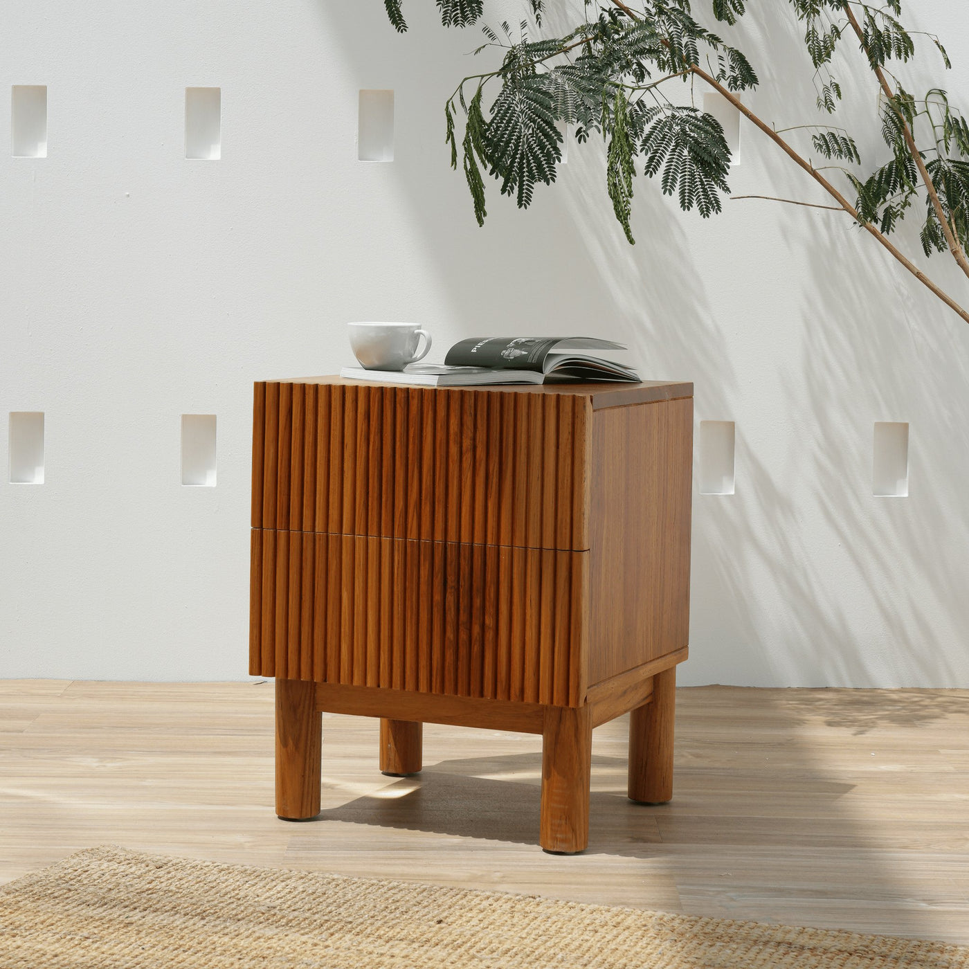 Suri Fluted Bedside Table/TEAK WOOD/WOOD CULTURE — Wood Culture