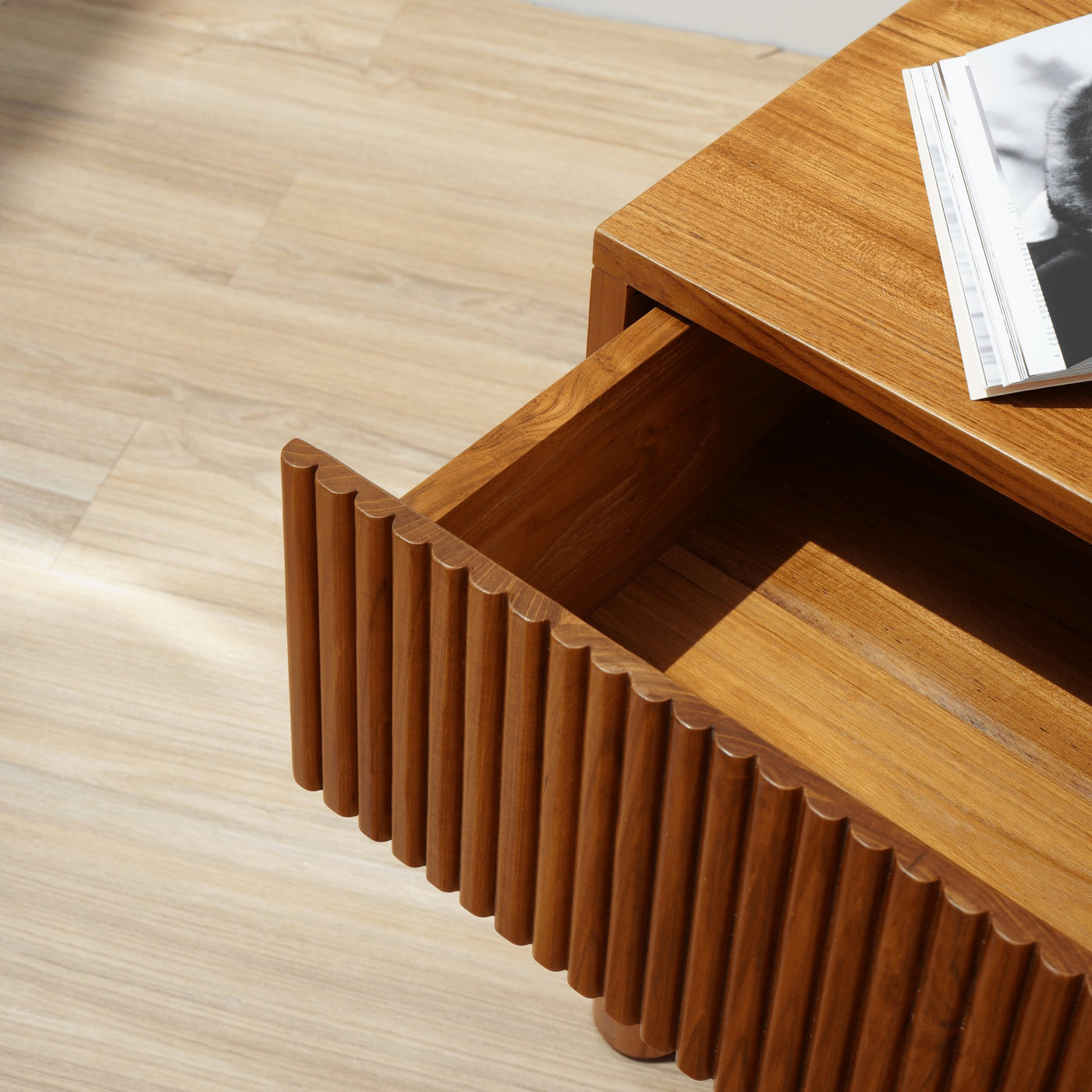 Suri Fluted Bedside Table/TEAK WOOD/WOOD CULTURE — Wood Culture